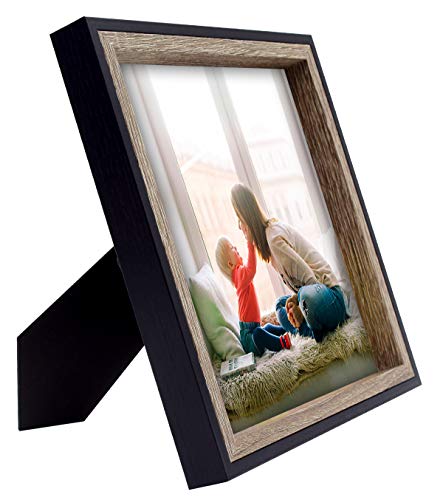 Golden State Art, 8x8 Tall/Split Molding Picture Frame, Includes Easel for Tabletop Display and Sawtooth Hangers for Wall Display Excellent for Weddings, Events, Memories (Black/Grey, 1 Pack)