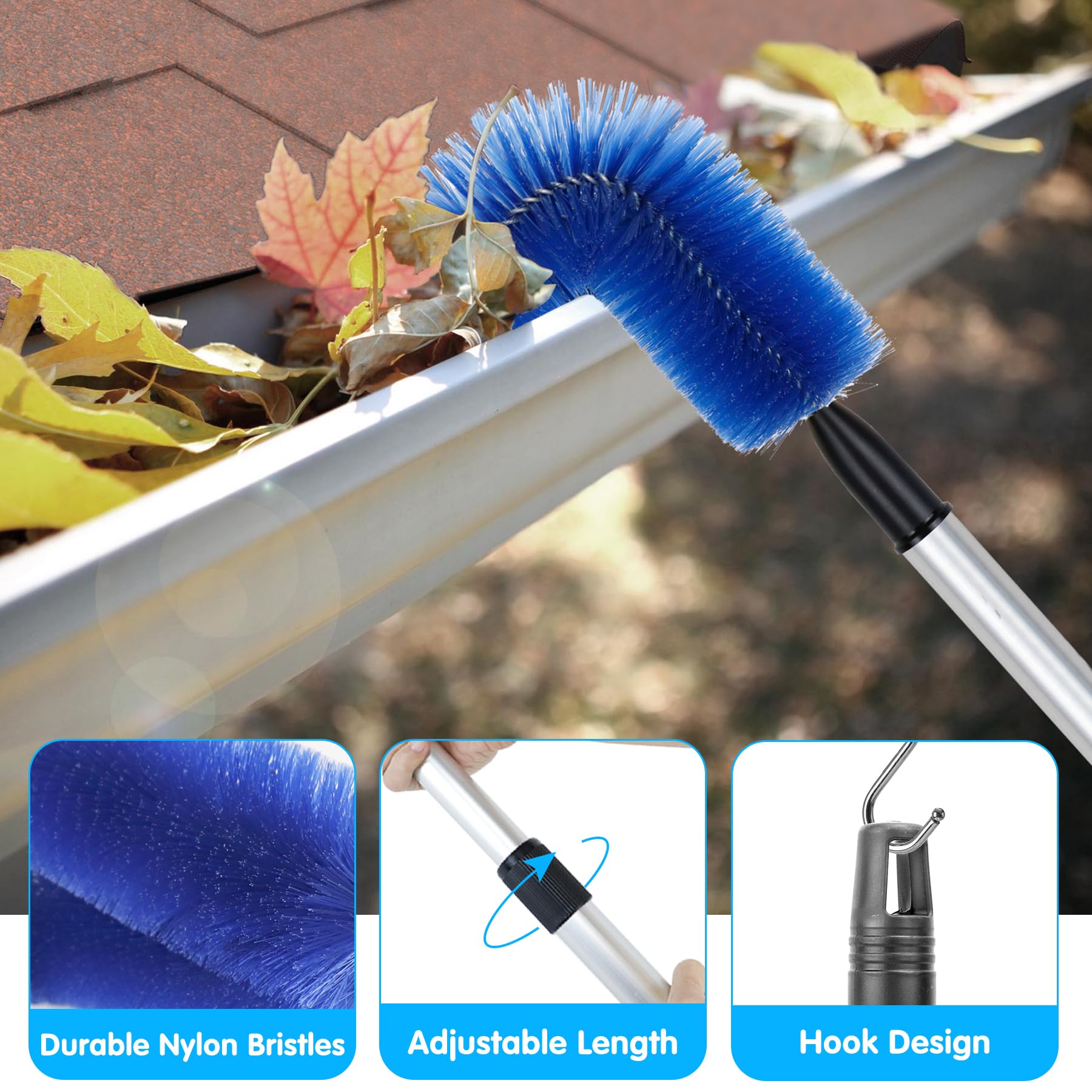 Air Jade Gutter Cleaning Brush, Adjustable Roofing Gutter Cleaning Tools From The Ground, Easy Cleaning Leaves and Debris