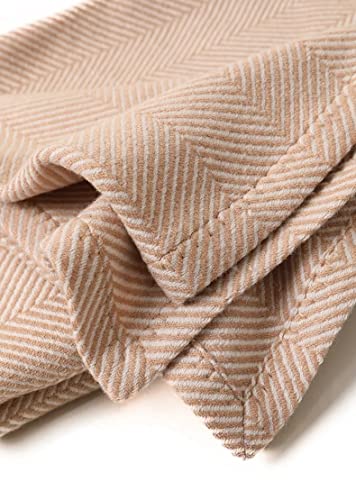 CURATED & COZY 100 Percent Wool Tan and Ivory Soft Herringbone Throw Blanket 53''x69'' (Tan and Ivory), 1HDBKHER003