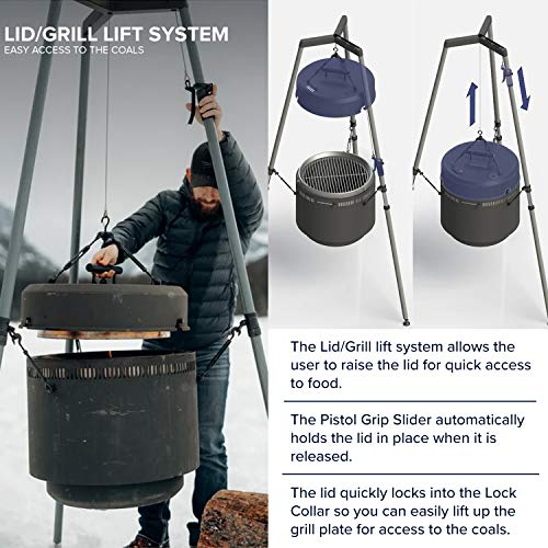 Burch Barrel BBQ Smoker Grill & Fire Pit Combo V2 β Adjustable Hanging Vertical Smoker with Tripod System β Charcoal or Wood-Fired Portable Tripod Grill | Ideal for Grilling, Smoking, Baking | Precision Trackster Temperature Control | The Ultimate Adventu