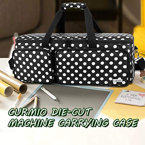 CURMIO Carrying Case Compatible with Cricut Explore Air 2, Cricut Maker, Silhouette Cameo 4 and Cameo 3, Travel Storage Bag with Pockets for Craft Tools and Accessories, Black Dots