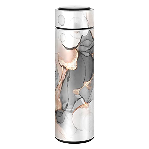 CaTaKu Pink Gold Marble Water Bottle Insulated 16 oz Stainless Steel Flask Thermos Bottle for Coffee Water Drink Reusable Wide Mouth Vacuum Travel Mug