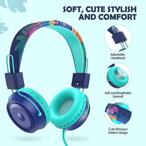 BlueFire Kids Headphones with Mic, Volume Limiter 85/94dB,Free 3.5mm Jack Wired Cord On-Ear Headset for Kids, Children Headphones for Study/School/Online Course/Tablet/Kindle/iPad(Blue)
