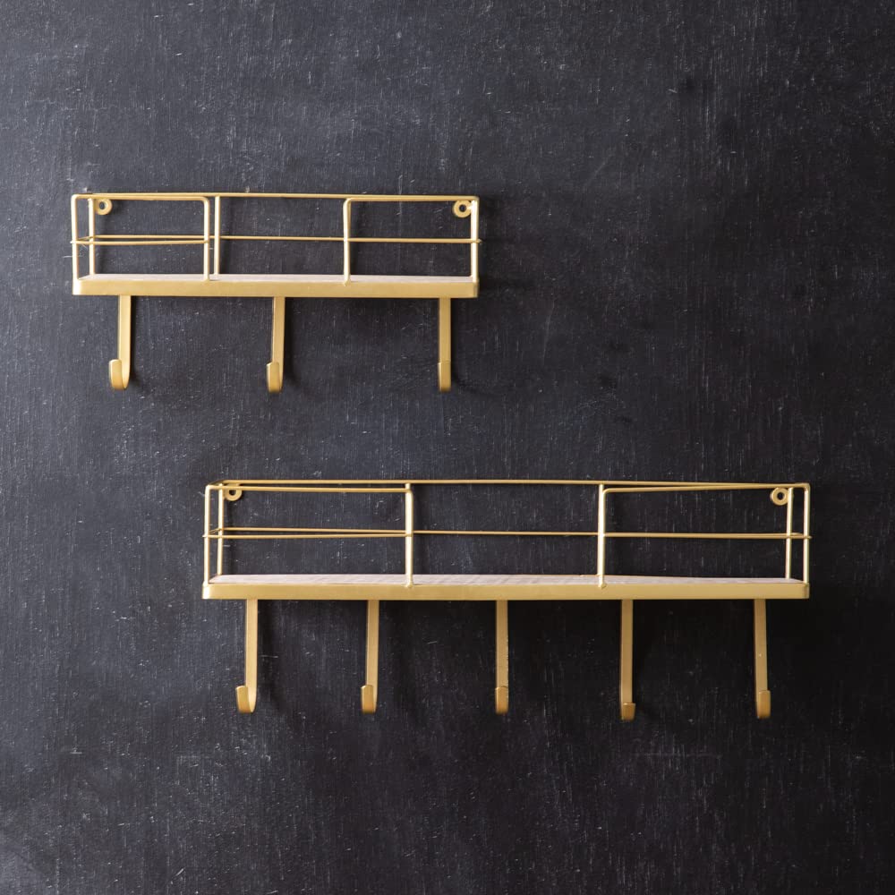 Colonial Tin Works 770560 Gold Finish Shelves with Hooks, 23.50-inch Width, Set of 2