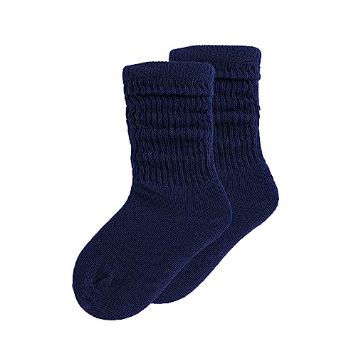DOOVID Toddler Slouch Socks Knee High Socks Kids Boys Girls Cotton Long Crew Socks Navy Blue 6-8 Years