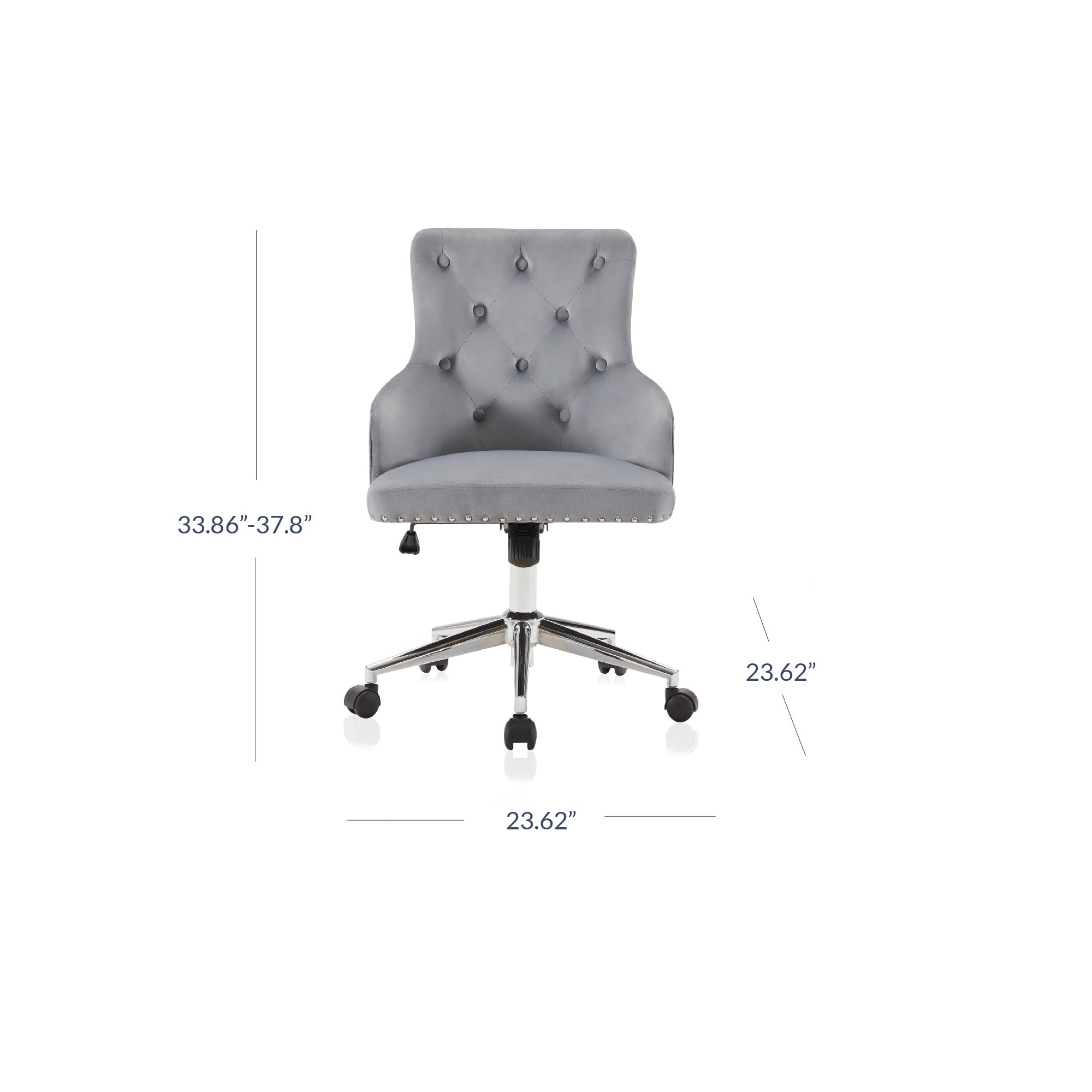 BELLEZE Modern Velvet Desk Chair for Home Office or Bedroom Vanity, Tufted Upholstered Seat with Slim Arms, Adjustable Height, Swivel, Wheels - Belden (Gray)