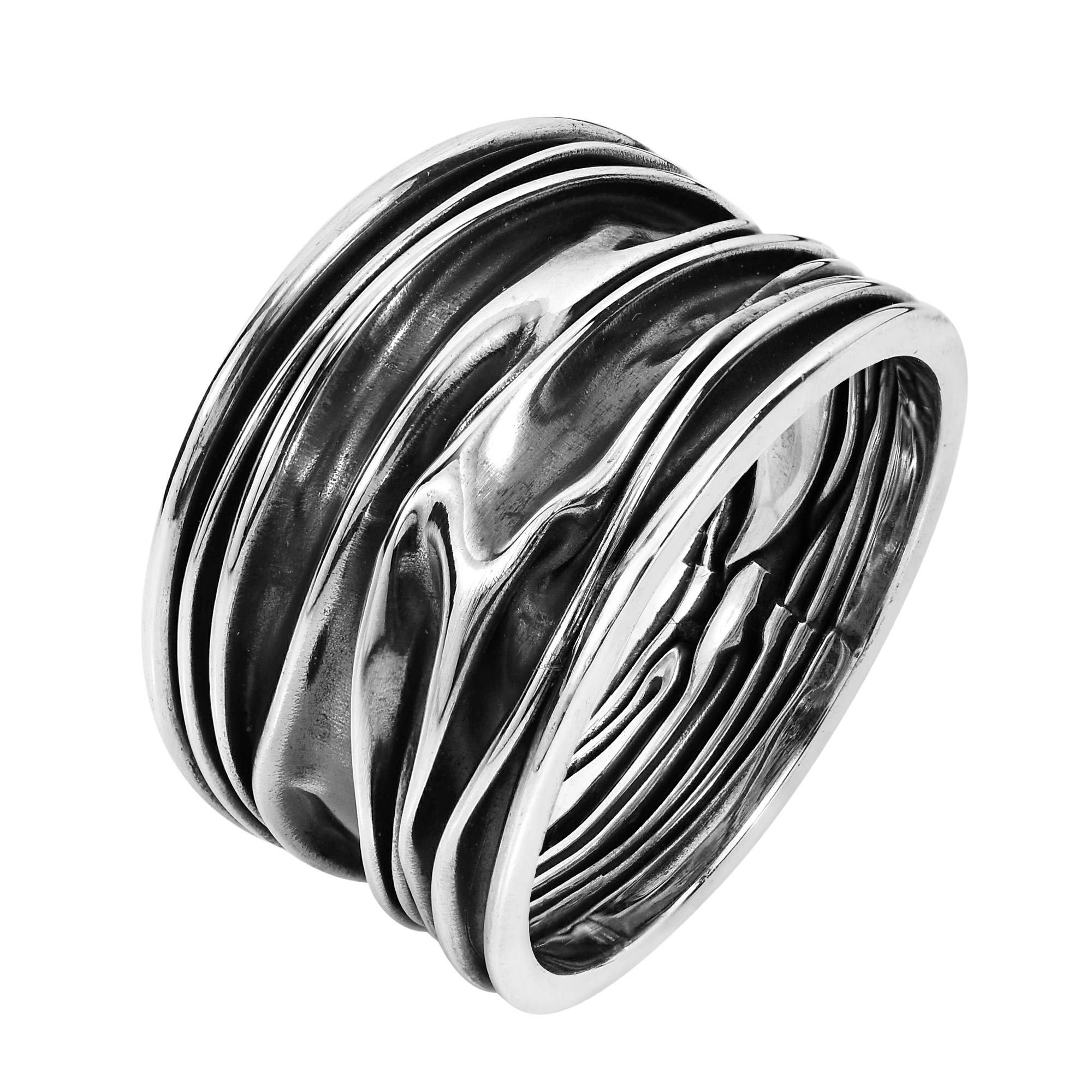 AeraVida Oxidized Ocean Waves .925 Sterling Silver Handmade Ring (8)