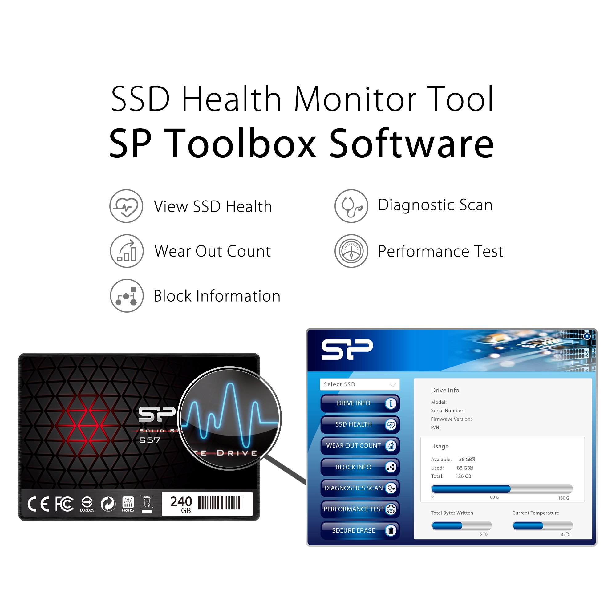 Silicon Power/Marvell Controller 240GB S57 (SLC Cache Performance Boost) SATA III Internal Solid State Drive- Free-download SSD Health Monitor Tool Included (SP240GBSS3S57A25AE)