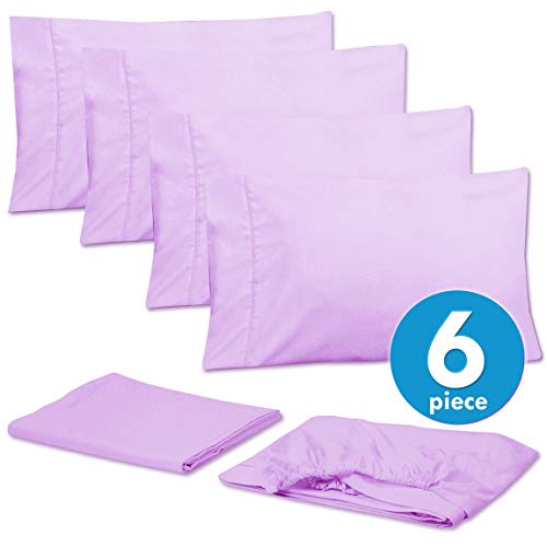 Cal King Size Bed Sheets - 6 Piece 1500 Supreme Collection Fine Brushed Microfiber Deep Pocket California King Sheet Set Bedding - 2 Extra Pillow Cases, Great Value, California King, Lavender