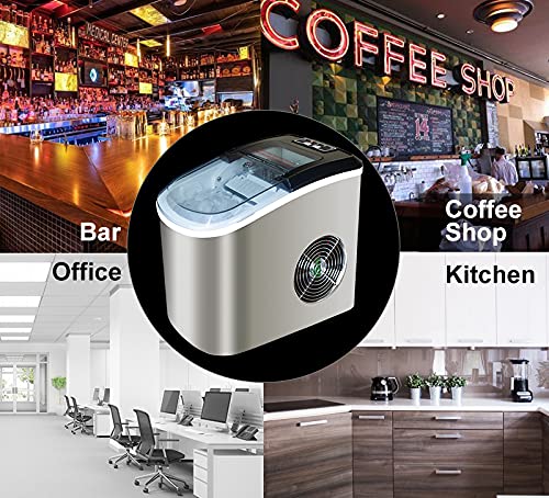 Angel Canada Stainless Steel Portable Ice Maker Compact Countertop with Panoramic View Window, Ice Cube Machine, Bullet Cubes in S/L Size 26 lb/24H for Home Office Party, Boat RV
