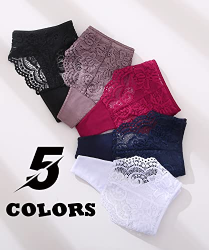 CuteByte Cotton Thongs for Women Lace Thong Underwear T Back Breathable Low Rise Hipster Tangas Panties 6 Pack (6 Pack A,M)