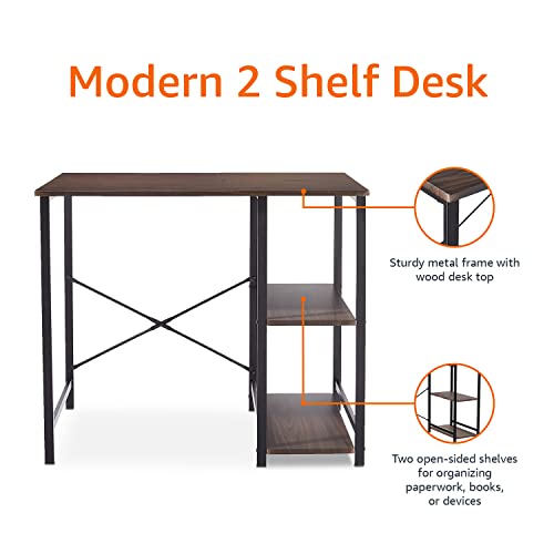 Amazon Basics Classic Home Office Computer Desk with Shelves, 29.5 x 19.6 x 35.5 Inches, Espresso