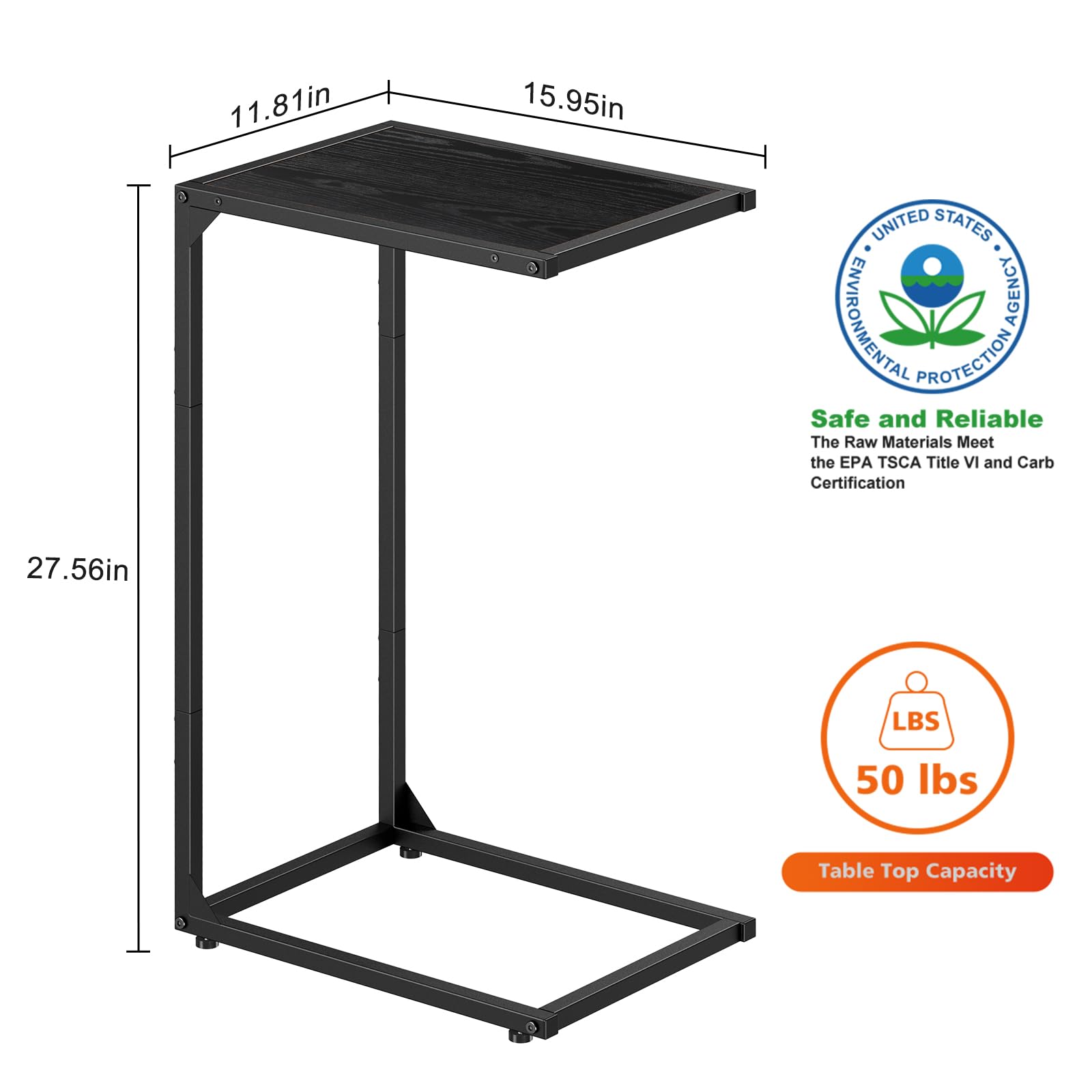 C Shaped End Table Set of 2, Snack Side Table, C Tables for Couch, Couch Tables That Slide Under, Small TV Tray Tablefor Living Room, Bedroom,Dark Grey