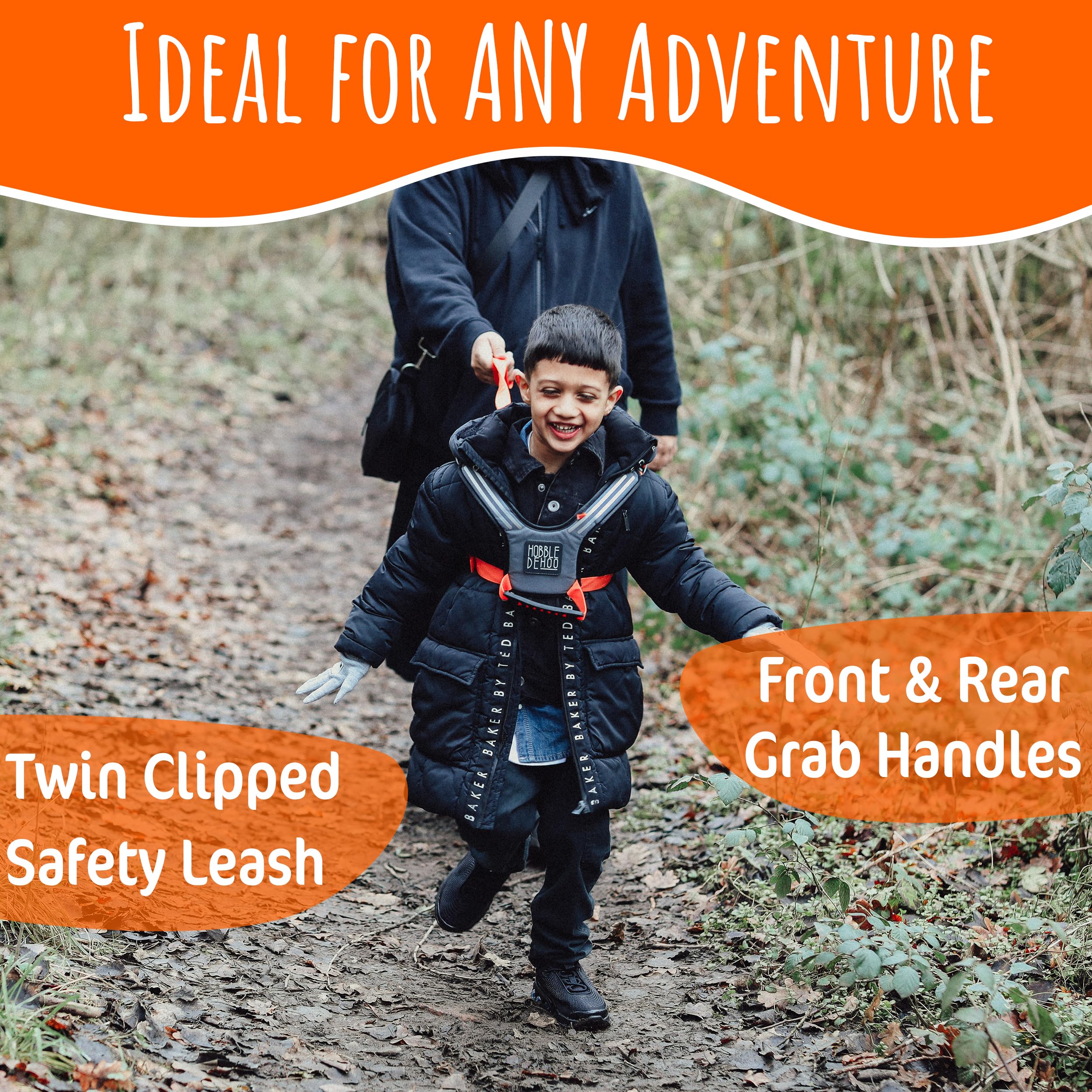 Hobbledehoo Active Child Harness, Safety Harness For Kids & Toddlers Aged 2-7 Years, Child Harness For Walking & Supporting SEN and Special Needs (Orange Harness with Leash)