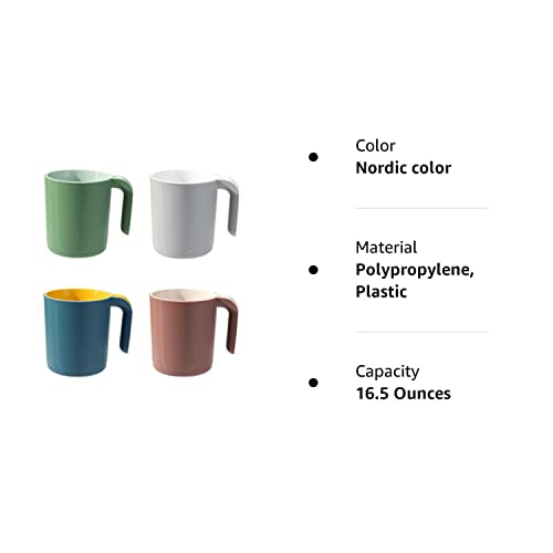 GEJIA Plastic Reusable Coffee Mugs with Handles,Stackable Unbreakable Coffee Cups Set of 4-16.5 Ounce Cups for Cocoa, Milk, Tea or Water, Drinking Cup for Kids & Adult, Dishwasher and Microwave Safe
