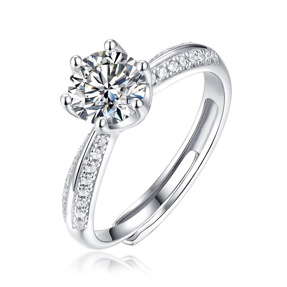 Adjustable Moissanite Ring for Women, Wedding Band 925 Sterling Silver with 18K Gold Plated Lab Created Simulated Diamond Ring, Promise Engagement Rings (2CT Half mountain river)