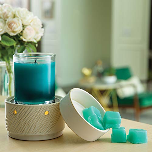 CANDLE WARMERS ETC 2-in-1 Deluxe Candle and Wax Fragrance Warmer with LED Light and Auto Shut Off for Timed Candle Warming, White Aspen