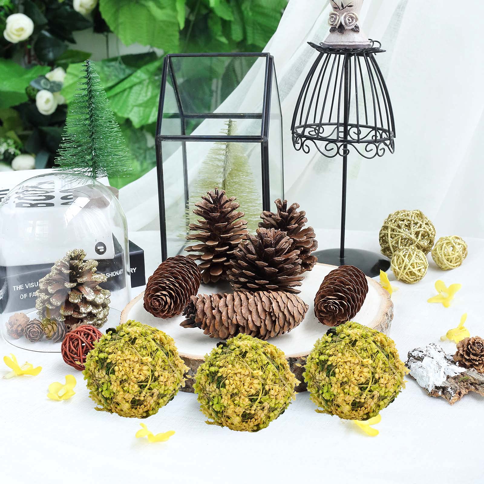 BYHER Natural Preserved Moss Hanging Ball Vase Bowl Filler for Garden, Wedding, Party Decoration (3.5"(6 Pack), Green)