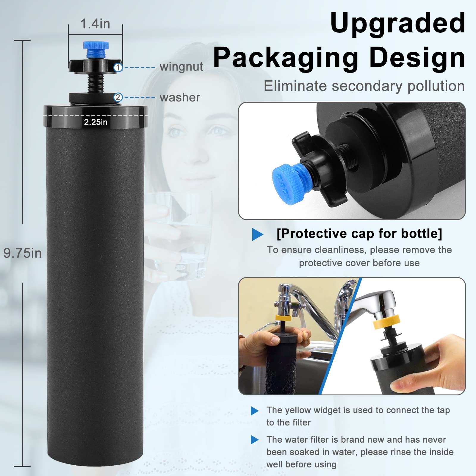 Black Purification Element Replacement Filter Compatible with Purification Elements and Gravity Water Filter System-Fetechmate Series,Big Series,NSF/ANSI 372