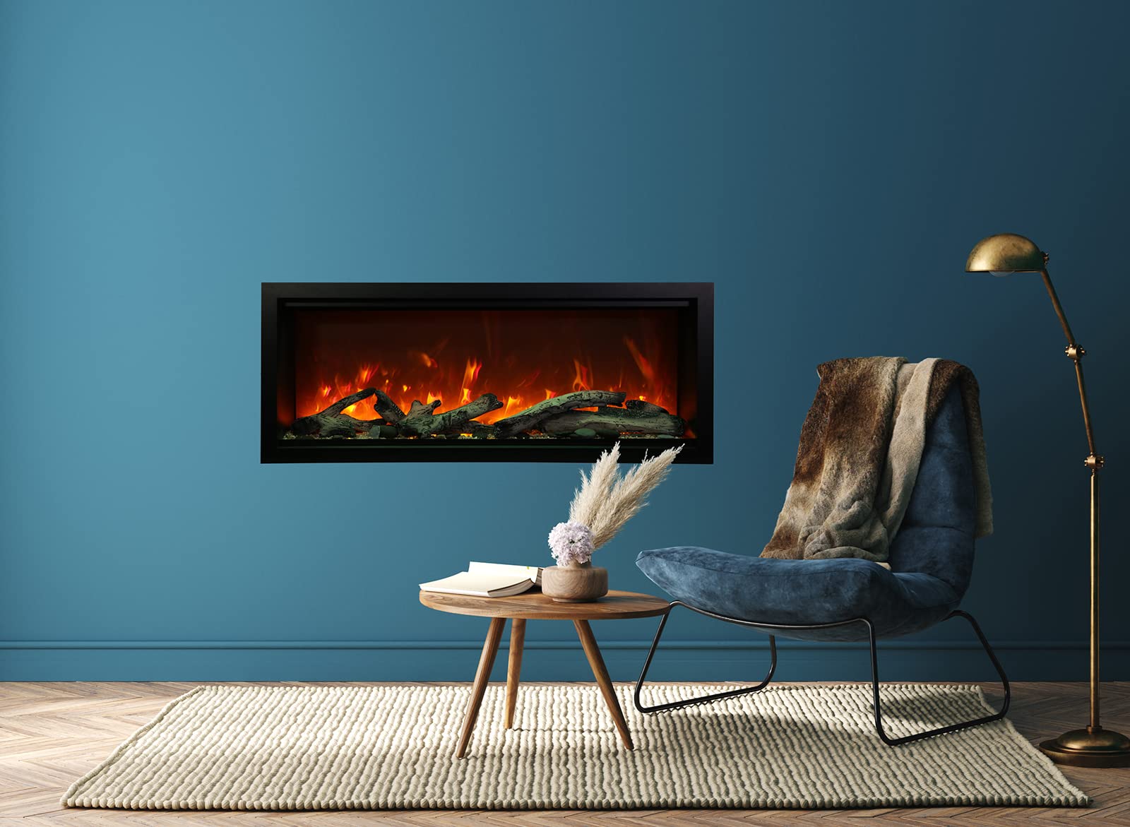 Amantii SYM-50-XT-BESPOKE Symmetry Extra Tall Bespoke 50-inch Indoor/Outdoor Electric Fireplace with Remote, Trim, Drift Log Media, and WiFi/Bluetooth Speaker