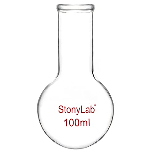 StonyLab Glass 100 ml Long Neck Round Bottom Flask, Borosilicate Glass Heavy Wall Round Bottom Boiling Flask RBF with Long Neck, 100ml