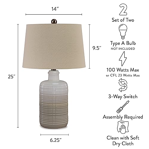 Signature Design by Ashley Marnina 25.5" Neutral Ceramic Table Lamp Set, 2 Count, Taupe