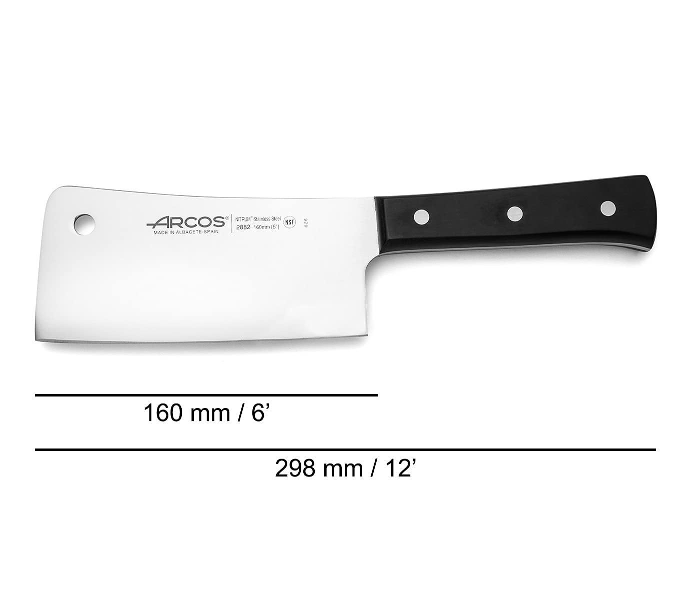 Arcos Cleaver Knife 6 Inch Nitrum Stainless Steel and 160 mm blade. 477 gr. Professional Knife for Boning. Ergonomic Polyoxymethylene POM Handle. Series Universal. Color Black