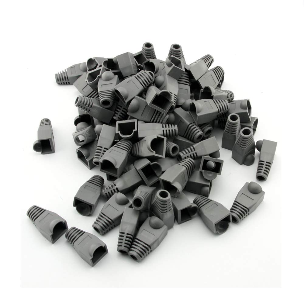 RilexAwhile 100 Pcs Gray Soft Plastic CAT5E CAT6 Ethernet RJ45 Cable Cap Connector Boots Plug Cover Strain Relief Boots (Gray)