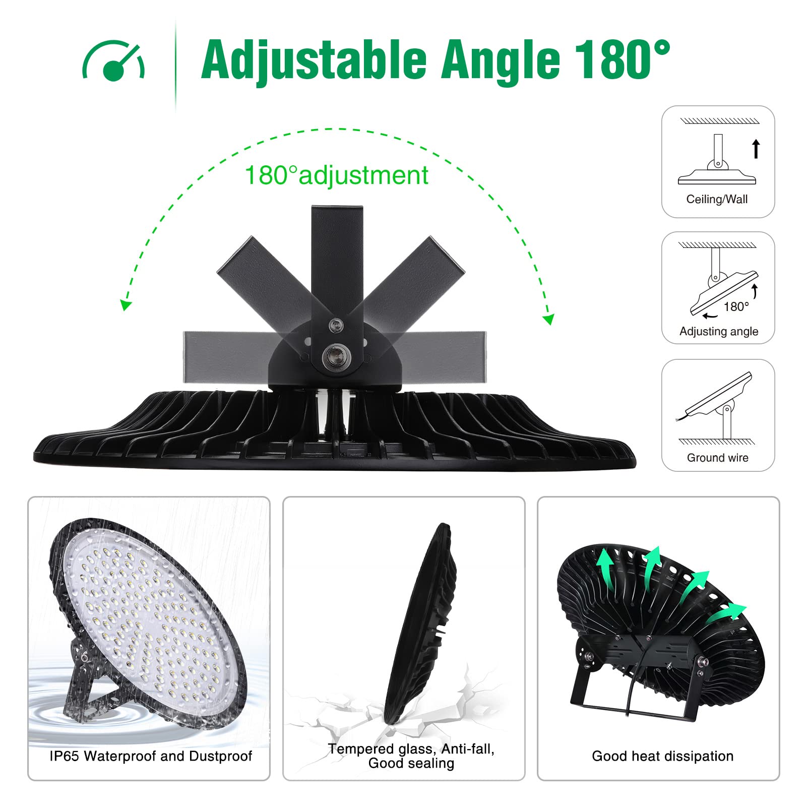 Viugreum 500W UFO LED High Bay Light, 50000LM 6000K-6500K Daylight White Ultra Thin LED Warehouse Lighting, IP65 Waterproof Commercial Bay Lighting for Garage Barn Workshop Residential