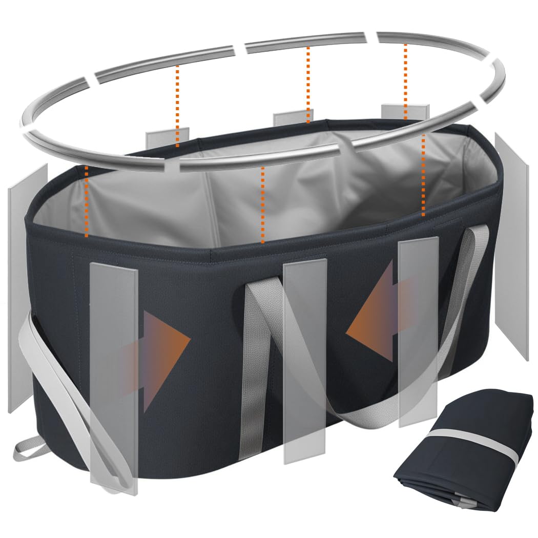 Foldable Laundry Basket 98.8L Waterproof Oxford Cloth Collapsible Laundry Basket with Plastic Supports on the Bag Opening and Sides - Black