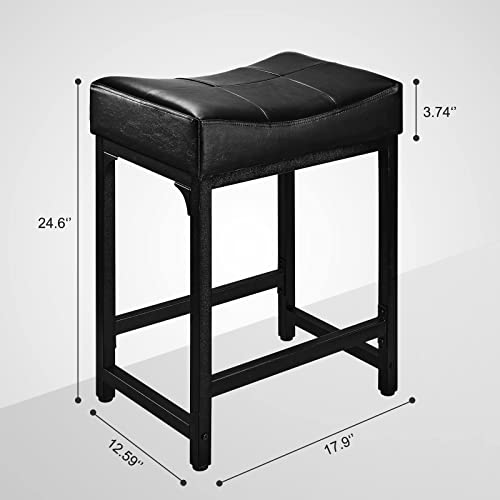 FLYZC Counter Height Bar Stools Set of 2, 24 Inch Stools for Kitchen Counter with Soft Cushion Bar Stools and Barstools Steel Frame, Black Saddle Stools for Kitchen Island Bar Support 300 LBS(Black)