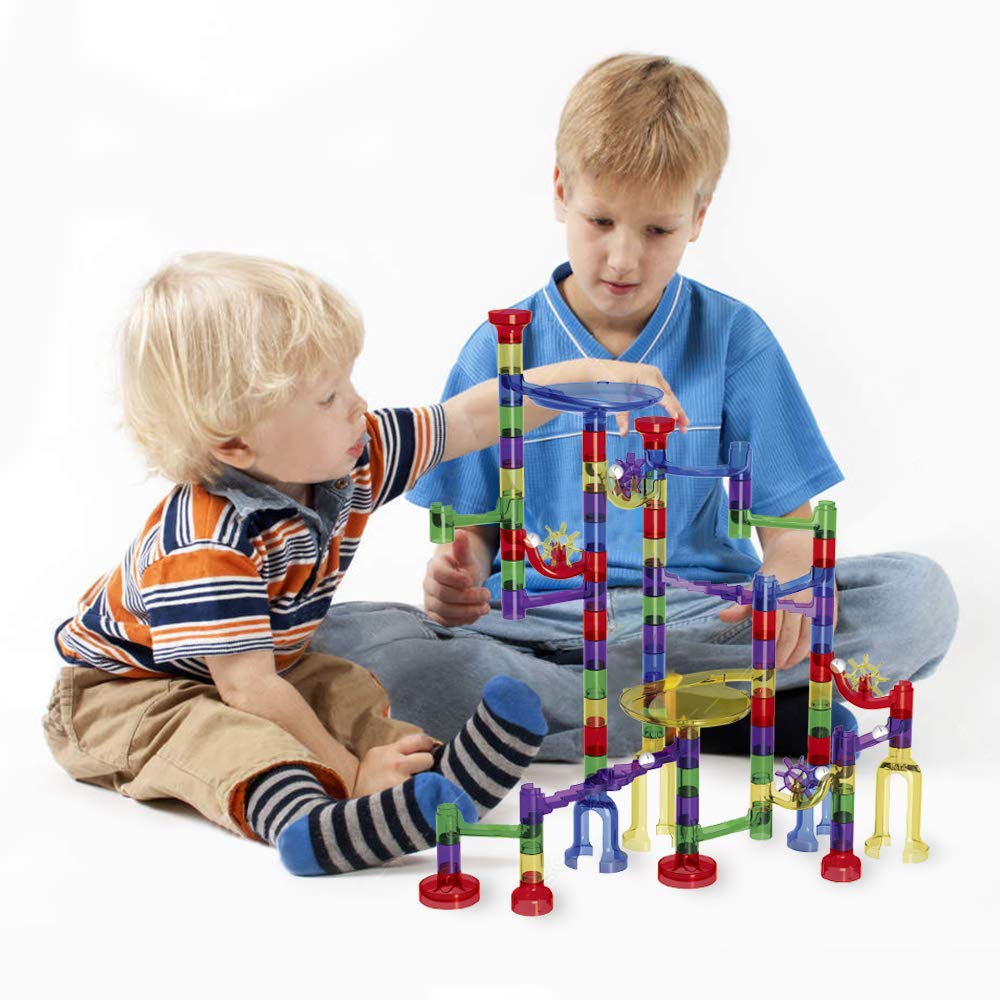 FUN LITTLE TOYS 154PCS Marble Run Set Toys for Kids, Gravity Marbles Maze Tower Building Blocks 98 Plastic Pieces 56 Glass Marbles, Marble Race Track Rolling Game, Educational Learning STEM Toy Gift