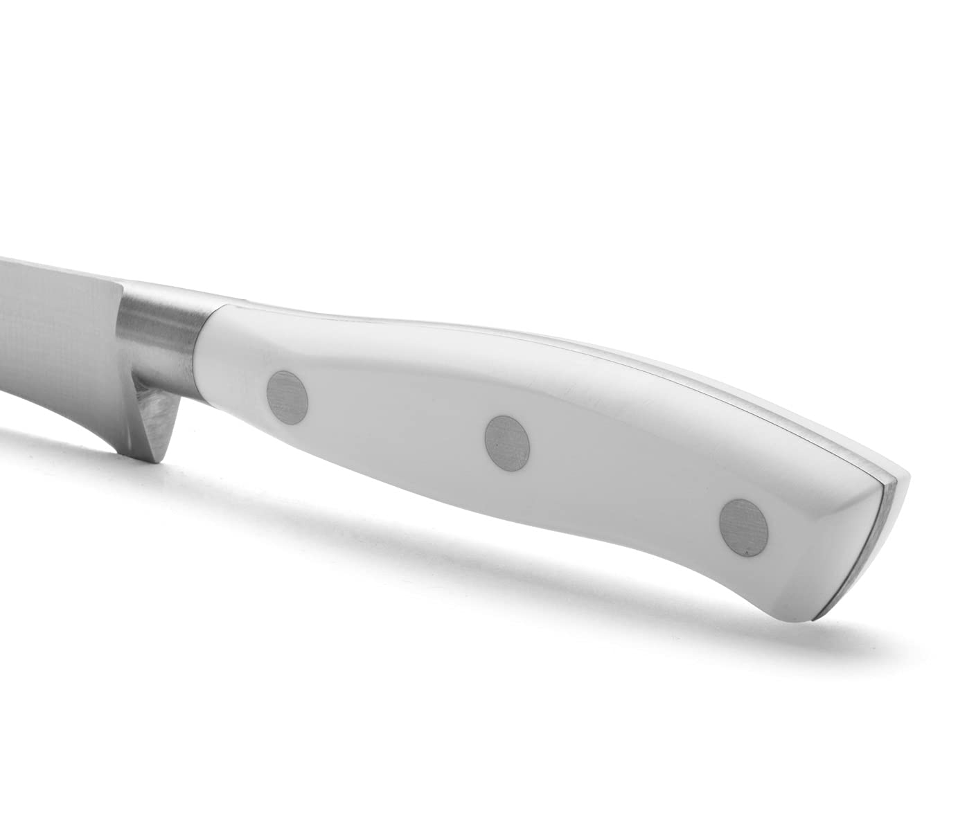 ARCOS Forged Slicing Knife / Ham Knife 12 Inch Nitrum Stainless Steel and 300 mm blade. Ergonomic Polyoxymethylene POM Handle. Series Riviera Blanc. Thin blade with a characteristic smooth edge. Color White.
