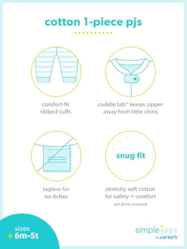 Simple Joys by Carter's Baby Boys' 3-Pack Snug Fit Footless Cotton Pajamas, Blue Firetruck/Grey Stripe/White Dinosaur, 3T