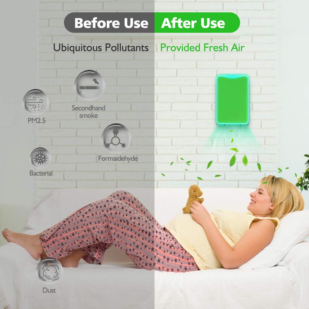 Air Purifier,Air Purifier for Home and Smoke and Office Pets Odor, Direct Plug-in Portable Ionic Air Purifier Travel-Size Smoke Purifier