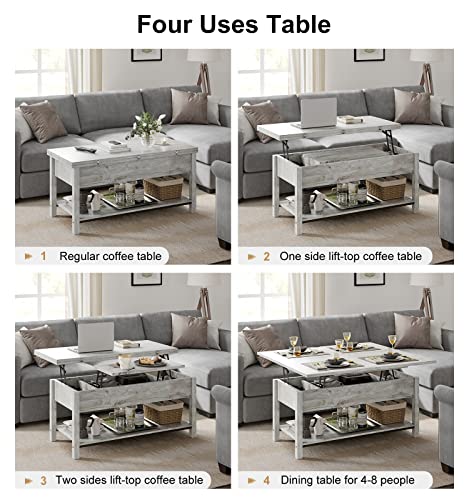 FABATO Lift Top Coffee Table, 4-in-1 Multi-Function Convertible Coffee Table with Storage, Coffee Table Converts to Dining Table for Living Room Reception Room Office, Gray