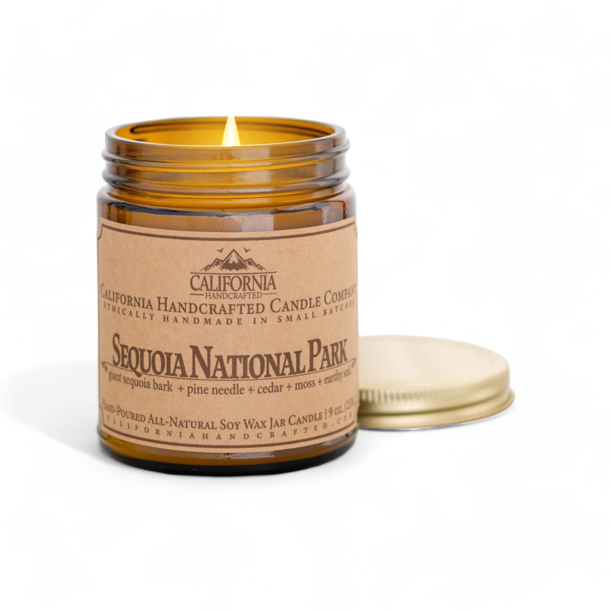 California Handcrafted Sequoia National Park Amber Jar Soy Wax Candle - Sequoia Needles, Eucalyptus, Cedar Leaf, Cypress, Rosemary, 9 oz, America's National Parks Collection