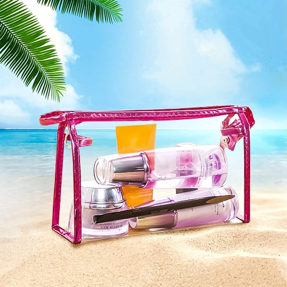 Meetory 5 Pcs Clear Waterproof Cosmetic Bag with Zipper, PVC Transparent Plastic Makeup Organizing Bags Travel Toiletry Pouch for Bathroom, Vacation and Organizing