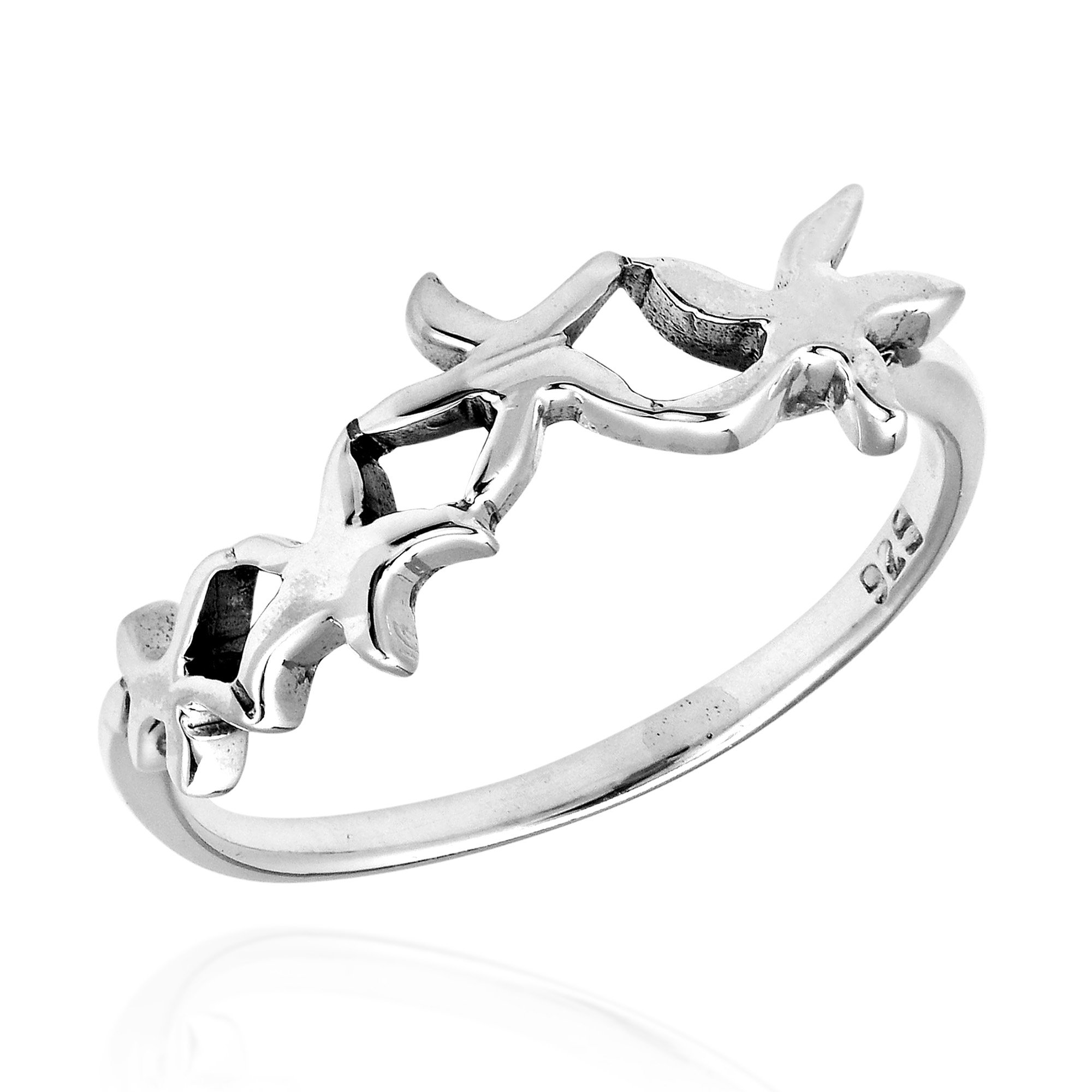 AeraVida Beach Tropical Hawaiian Linked Starfish .925 Sterling Silver Ring (8)