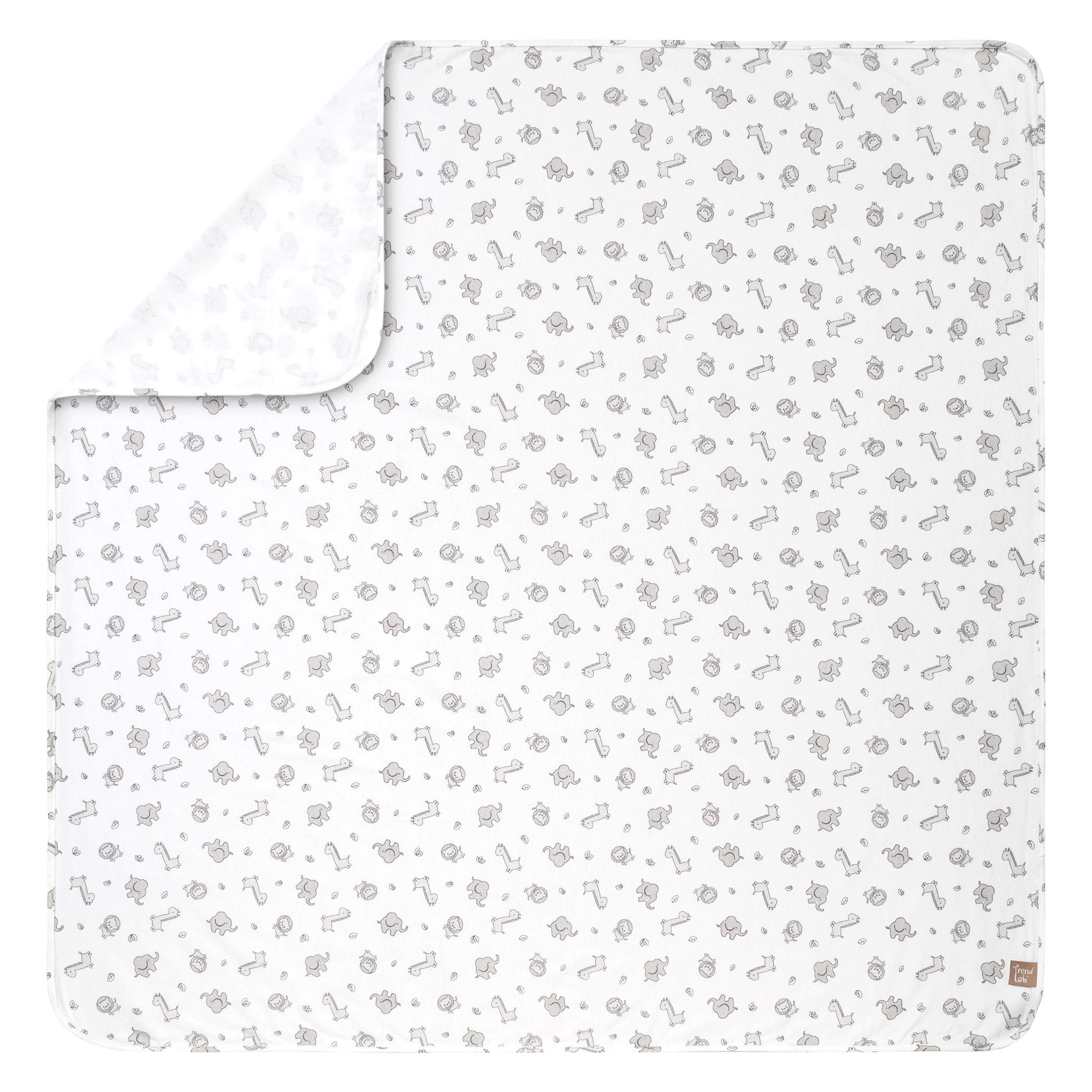 Trend Lab Safari Chevron Jumbo Deluxe Flannel Swaddle Blanket-Safari Animal Print, 100% Cotton Flannel, Gray, White, 48 in x 48 in