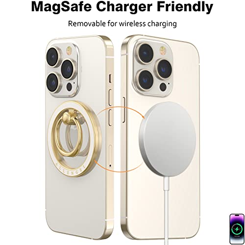 Compatible with MagSafe Phone Grip Stand, Allengel Magnetic Phone Ring Holder with Finger Kickstand for Smartphone, Luxury Gold White