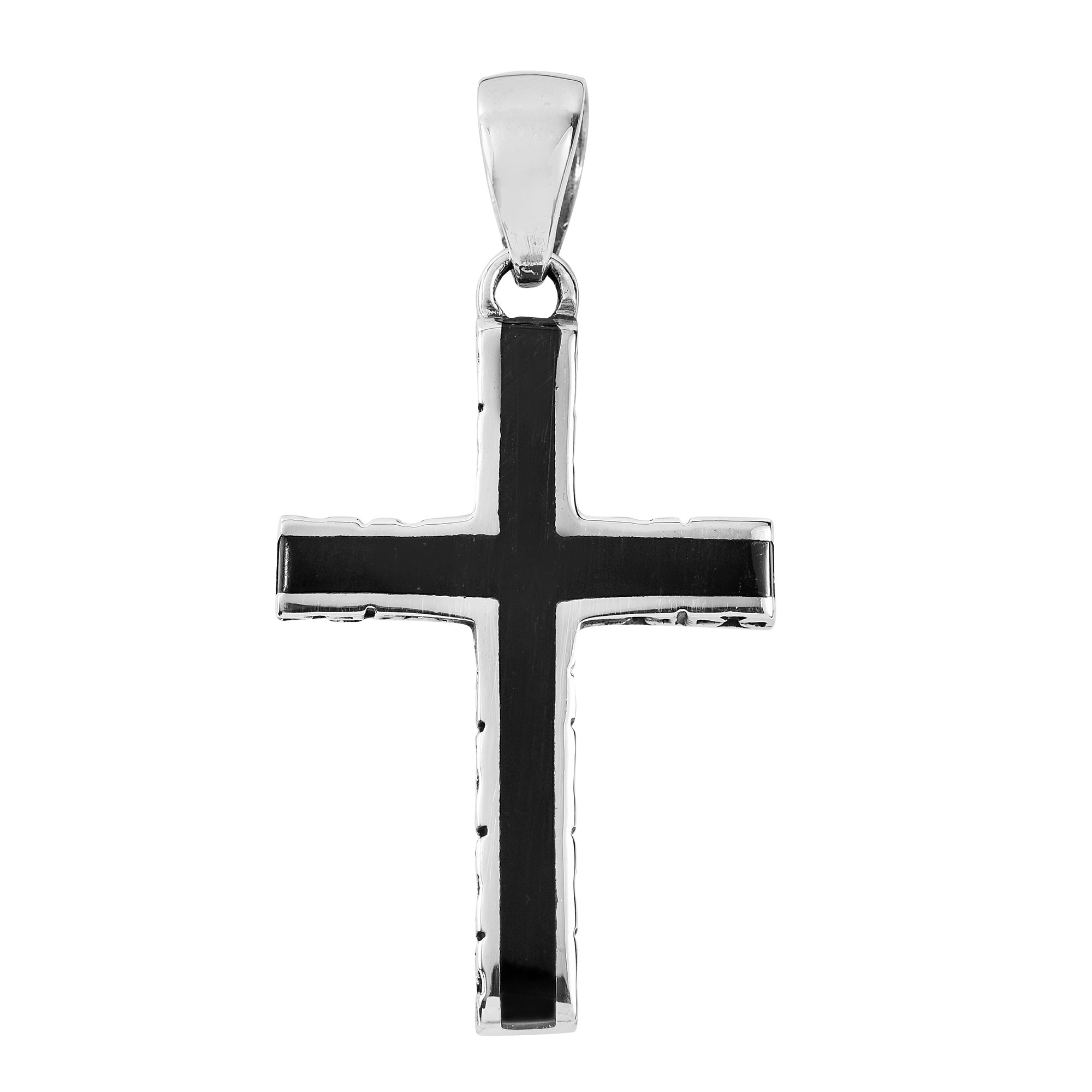 AeraVida Spiritual Black Enamel Cross .925 Sterling Silver Pendant
