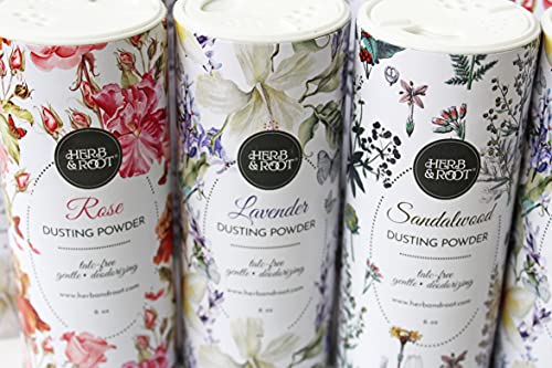 Herb & Root Body Dusting Powder Set of 3 with Rose, Lavender, and Sandalwood (no Puff Included)