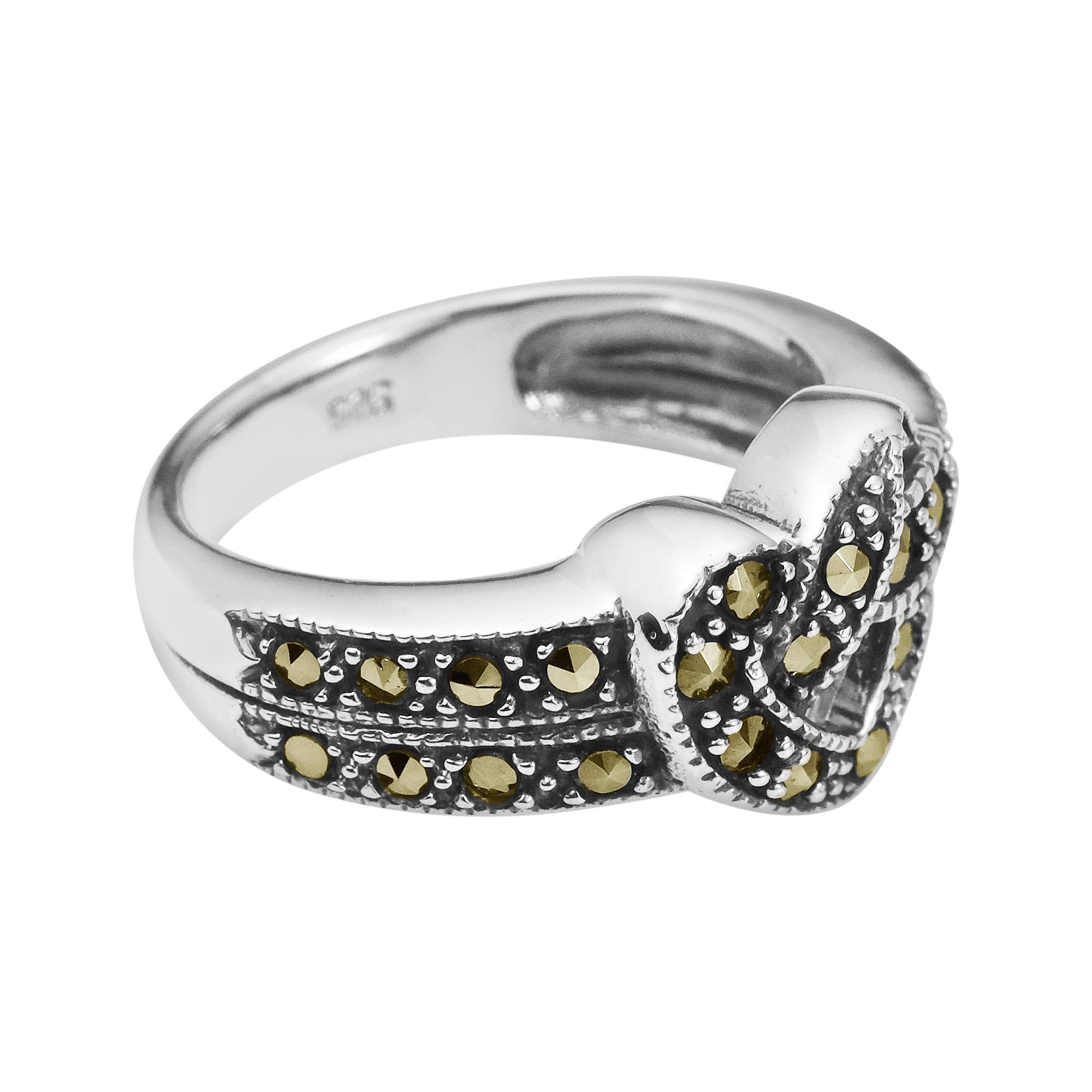 AeraVida Beautitul Heart Knot Marcasite .925 Sterling Silver Ring (9)