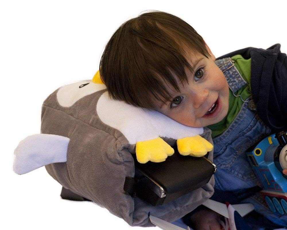 Roamwild Kids Travel Pillow and Travel Blanket Set - 'Tux' Armrest Buddy Transforms Any Armrest Into a Comfy Childs Pillow