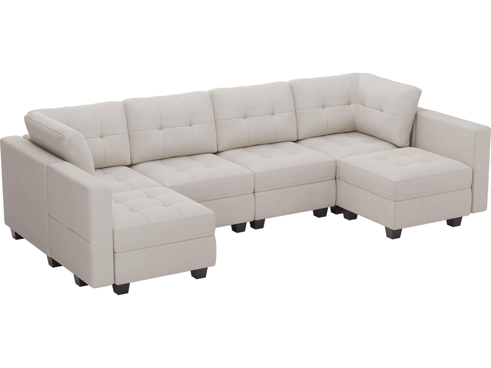 Belffin Modular U Shaped Sectional Sofa Couch, Oversized Sectional Sleeper Sofa with Stoarge Seat, Velvet Modular Sofa Set with Chaise and Ottoman for Living Room, Beige
