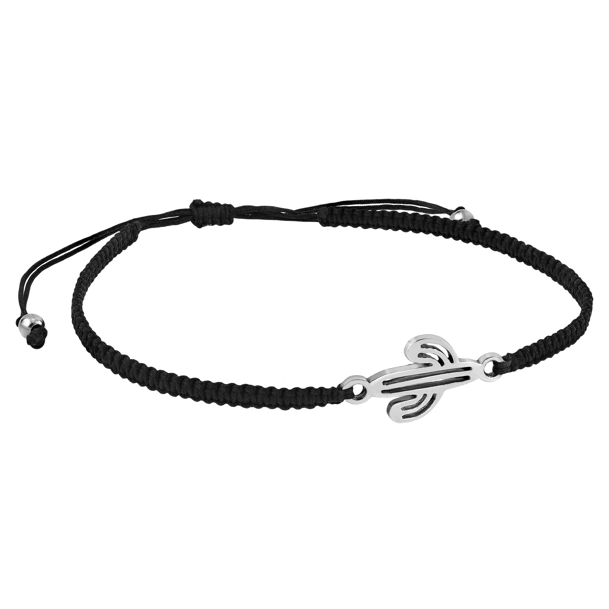 AeraVida Strong and Resilient Desert Cactus .925 Sterling Silver Charm on Cotton Rope Adjustable Pull Slide Bracelet