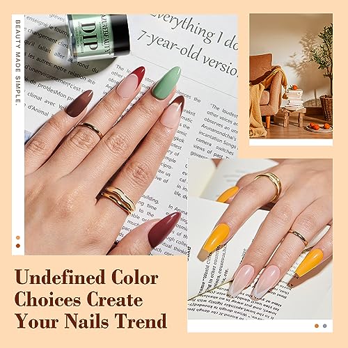 AZUREBEAUTY Dip Nails Powder Starter Kit, Maple Grey Sage Green Dark 8 Colors Set with Nail Swatch Sticks, Fall Nail Art Base Glossy/Matte Top Coat Activator Essential Liquid Manicure DIY Salon 30 PCS