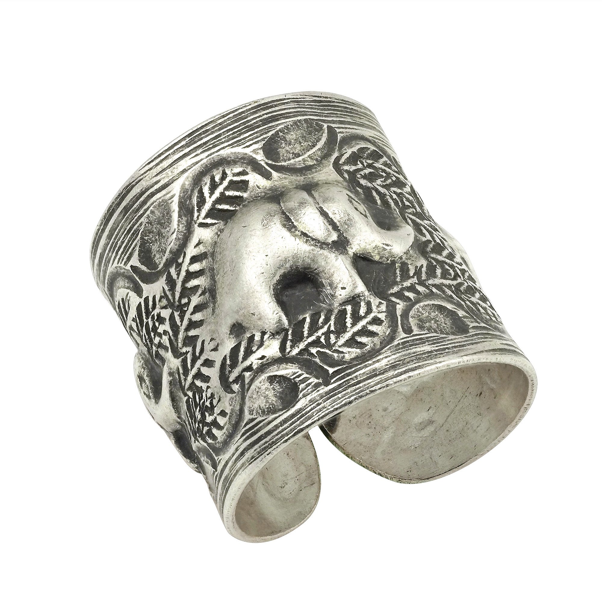 AeraVida Thai Karen Hill Tribe Jungle Elephant Family Wrap .95 Fine Silver Ring