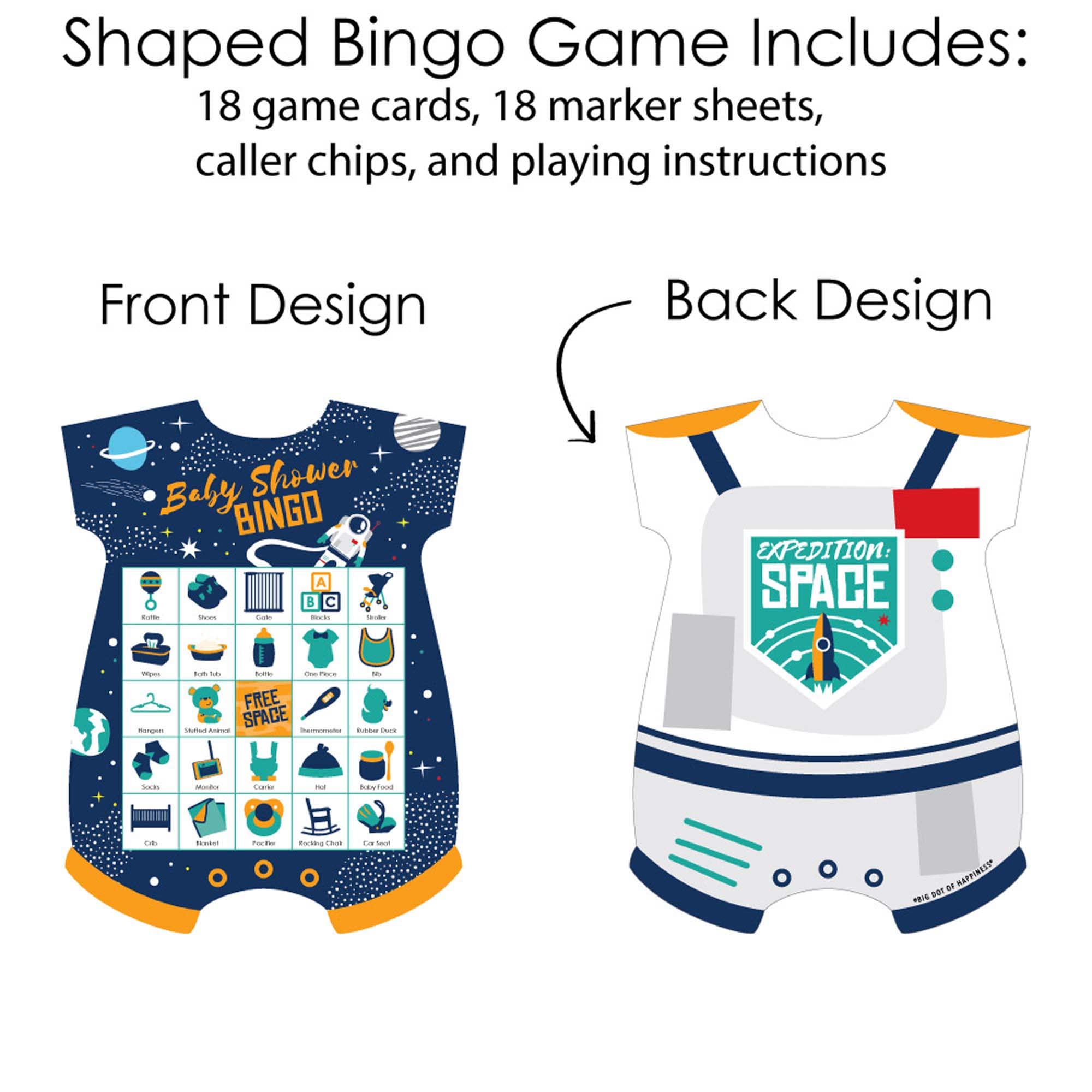 Big Dot of Happiness Blast Off to Outer Space - Picture Bingo Cards and Markers - Rocket Ship Baby Shower Shaped Bingo Game - Set of 18